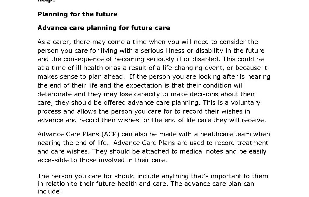 FACT SHEET 7 Advance care planning | Care For The Carers