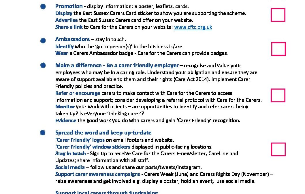 Carer Friendly Business Checklist | Care For The Carers