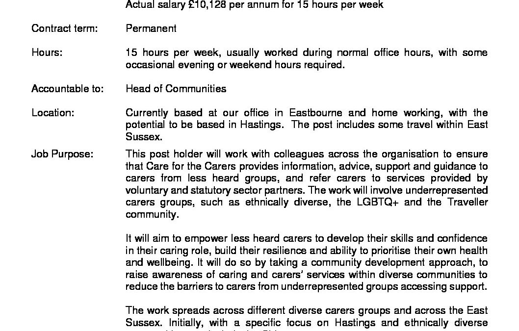 Inclusion And Development Worker Job Description May 2022 Care For 