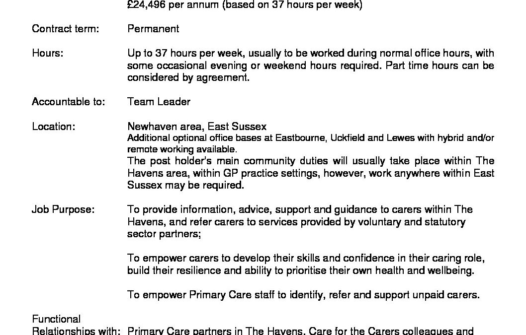 Carer Support Worker Job Description – Dec 2022 (Havens) | Care For The ...